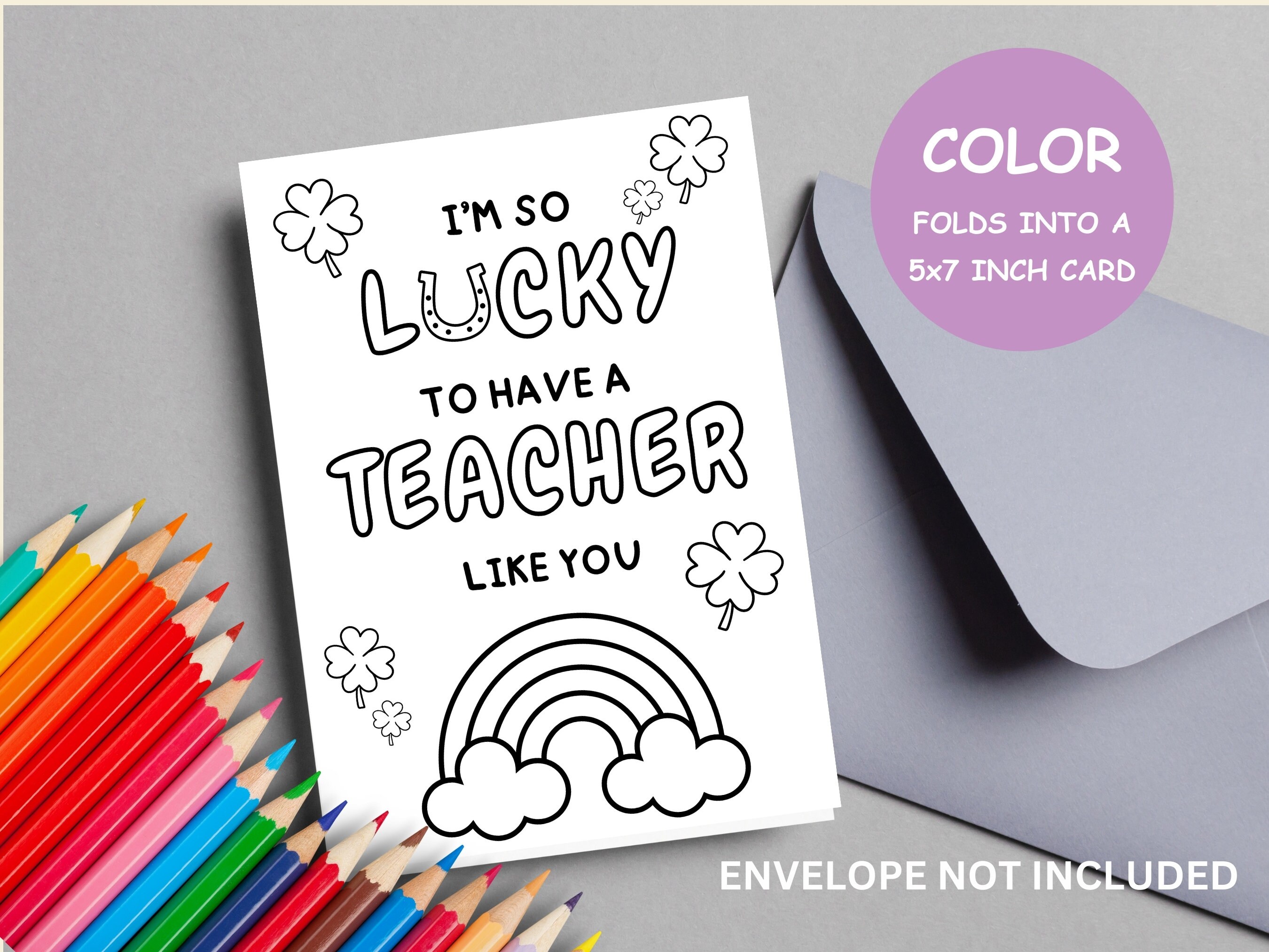 PRINTABLE St. Patrick's Day Coloring Teacher Card, Thank You Teacher ...