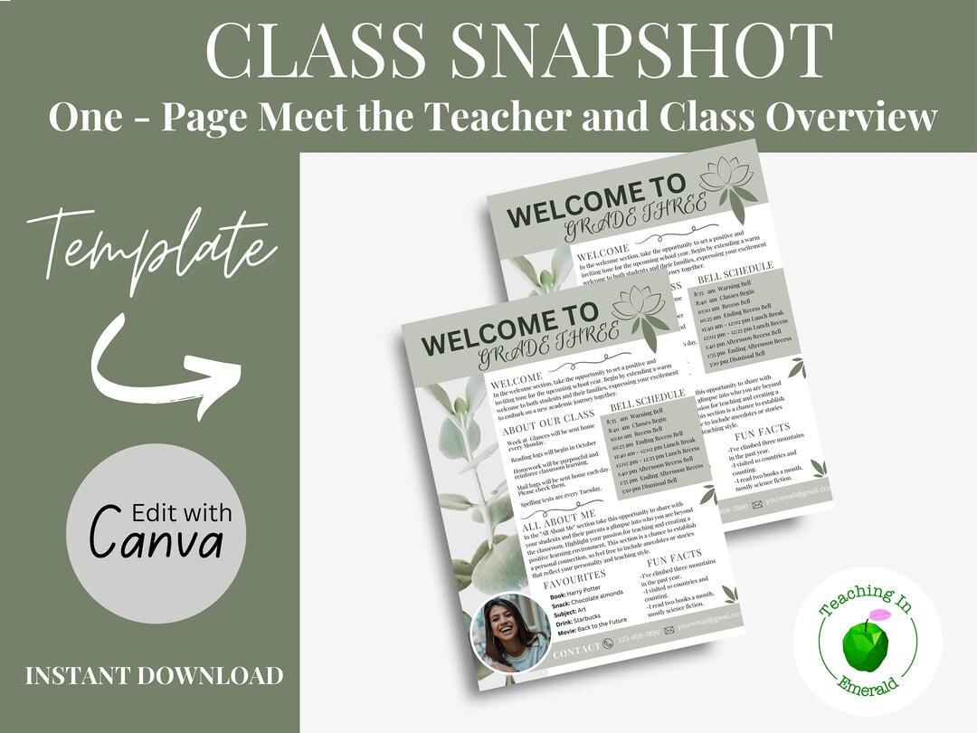 Class Snapshot - One Page Meet the Teacher and Class Overview, Teacher ...