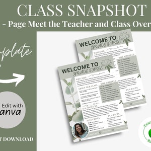 Class Snapshot - One Page Meet the Teacher and Class Overview, Teacher ...