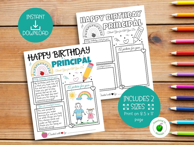 Principal Birthday Printable, Principal Birthday Card, Thank You ...