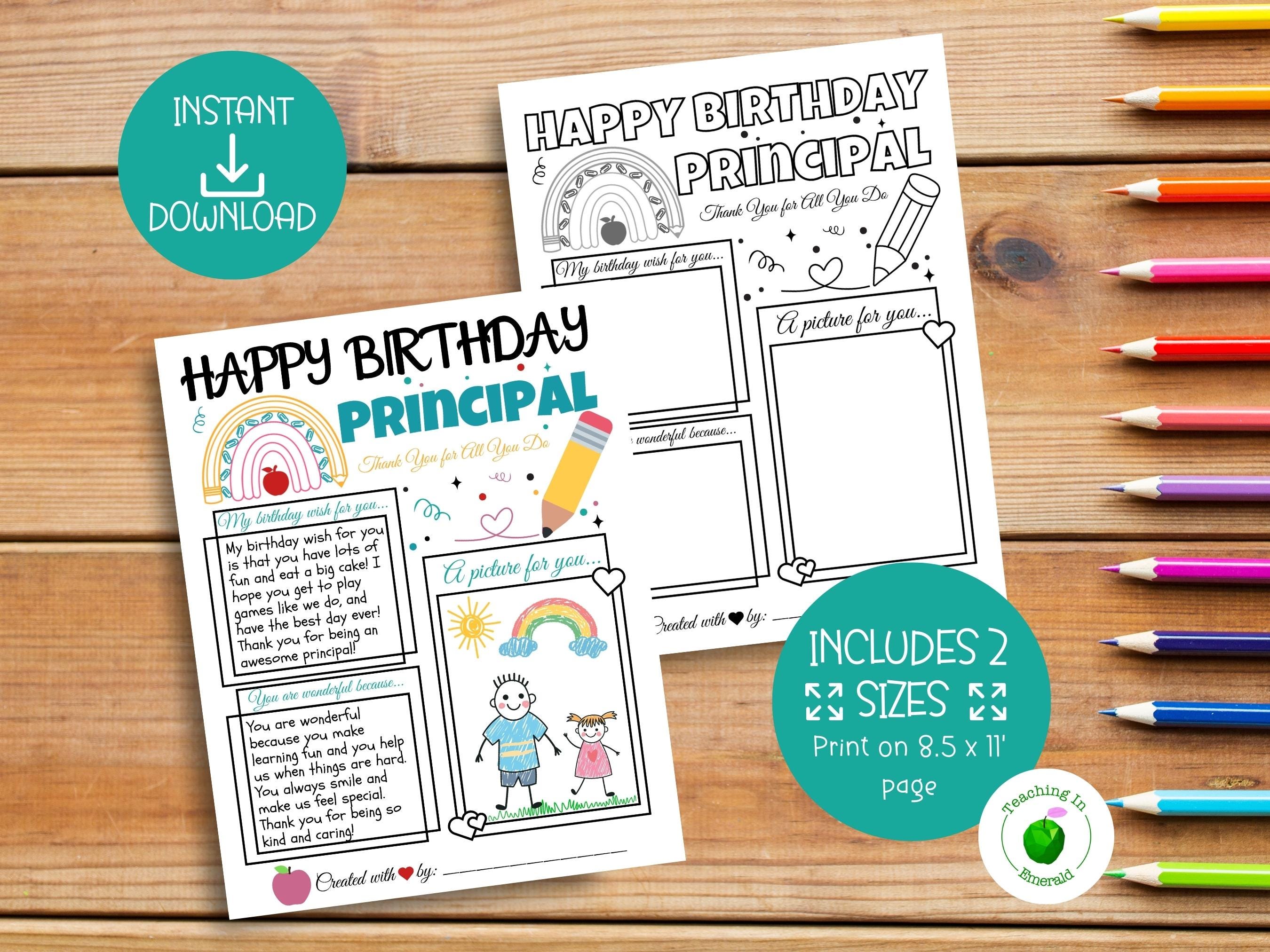 Principal Birthday Printable, Principal Birthday Card, Thank You ...