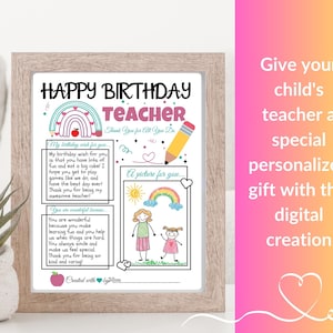 Teacher Birthday Printable, Teacher Birthday Card, Thank You Teacher ...