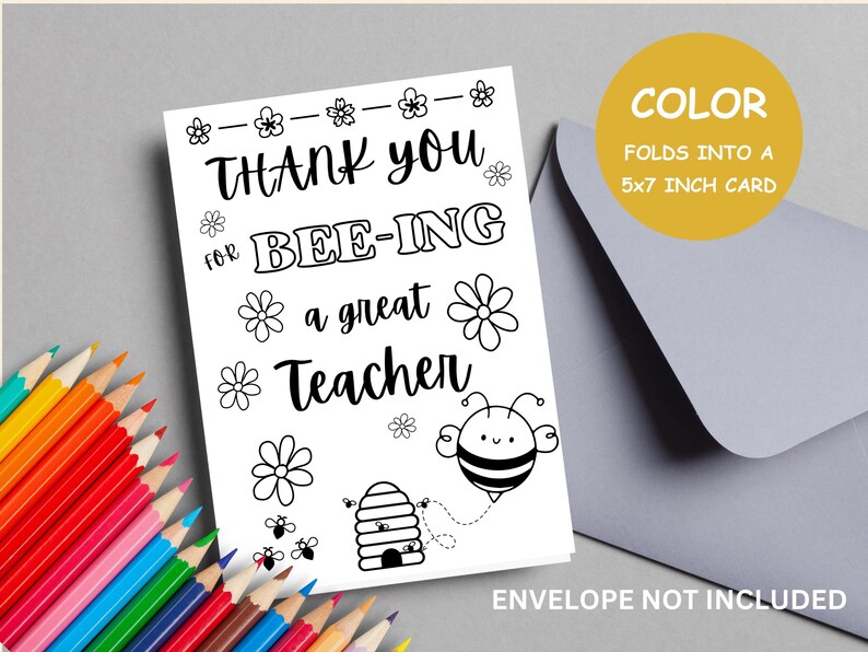 PRINTABLE Bee, Coloring Teacher Card, Thank You Teacher, Teacher ...