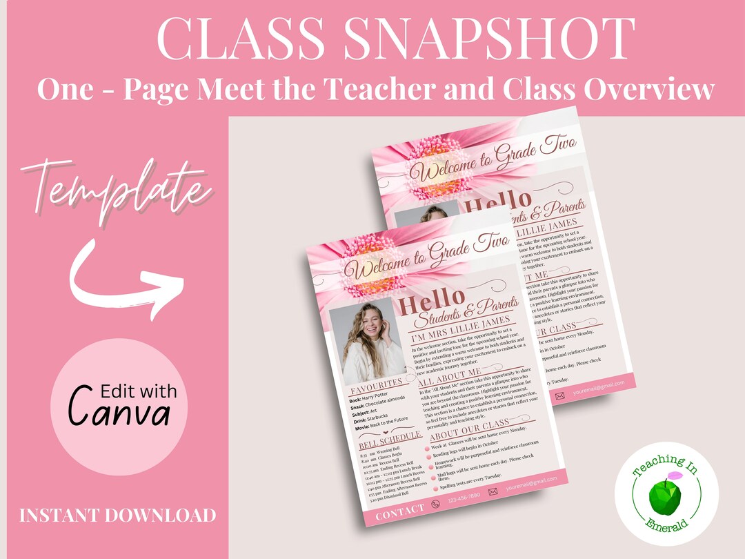 Class Snapshot - One Page Meet the Teacher and Class Overview, Teacher ...