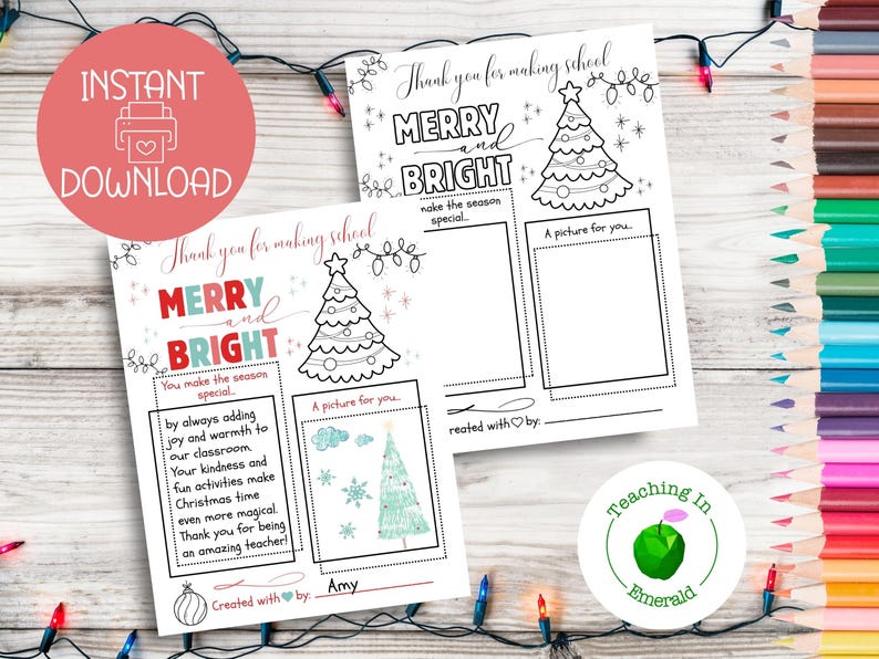 Printable Thank You for Making School Merry and Bright, Teacher ...
