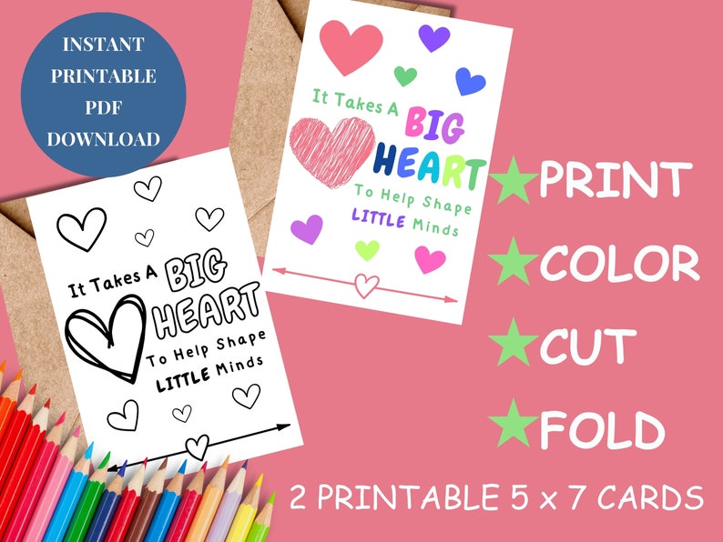 PRINTABLE It Takes a Big Heart Card, Coloring Teacher Card, Thank You ...