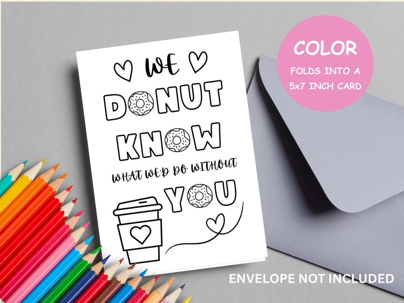 PRINTABLE Donut, Coloring Teacher Card, Thank You Teacher, Teacher ...