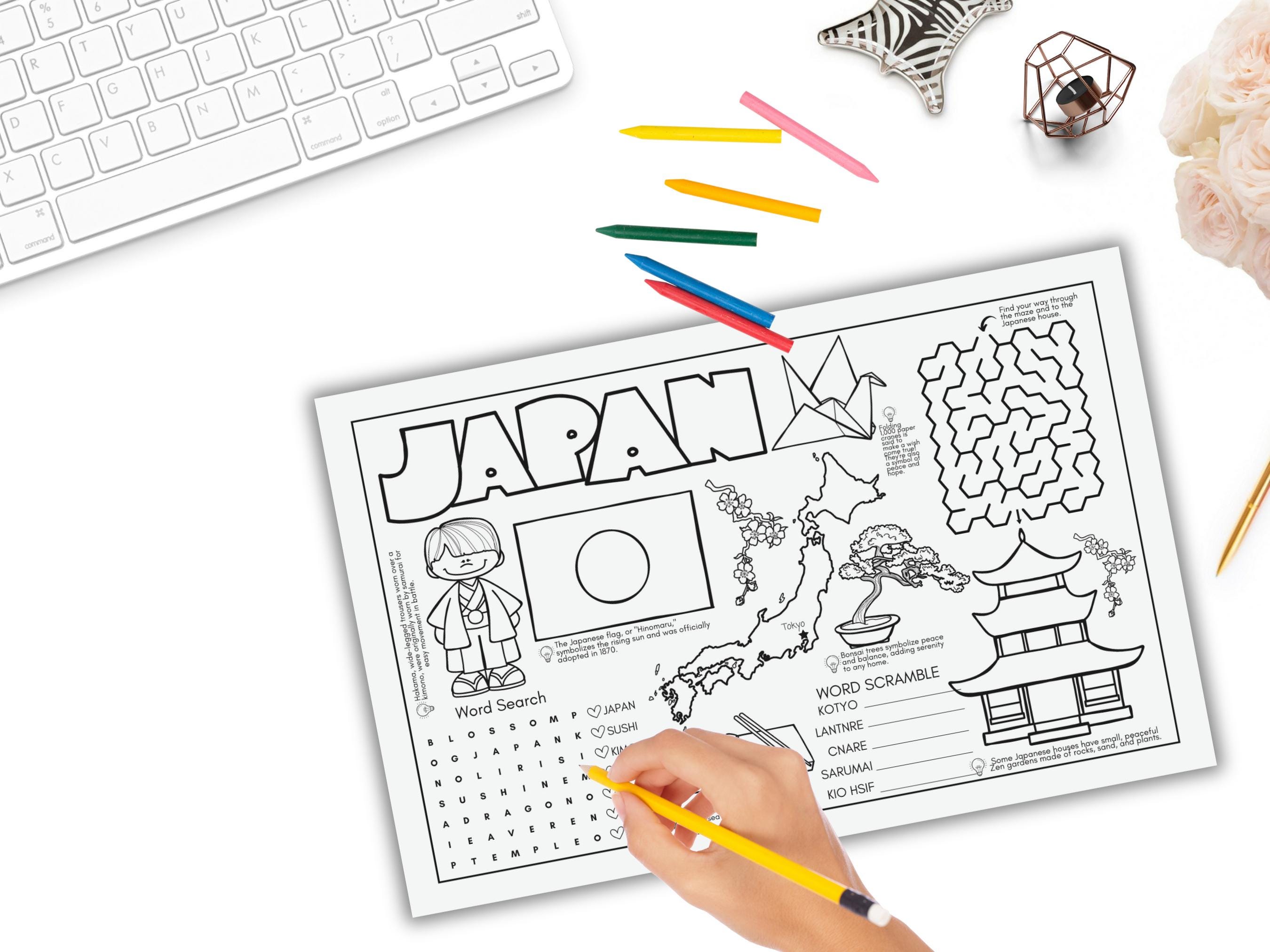 Japan Themed Printable Activity Sheet, Placemat for Kids – Word Search ...