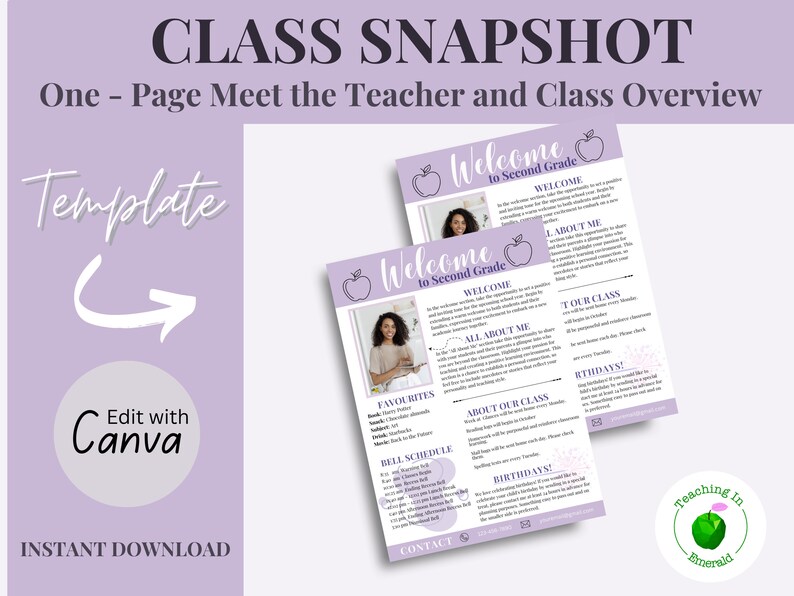 Class Snapshot - One Page Meet the Teacher and Class Overview, Teacher ...