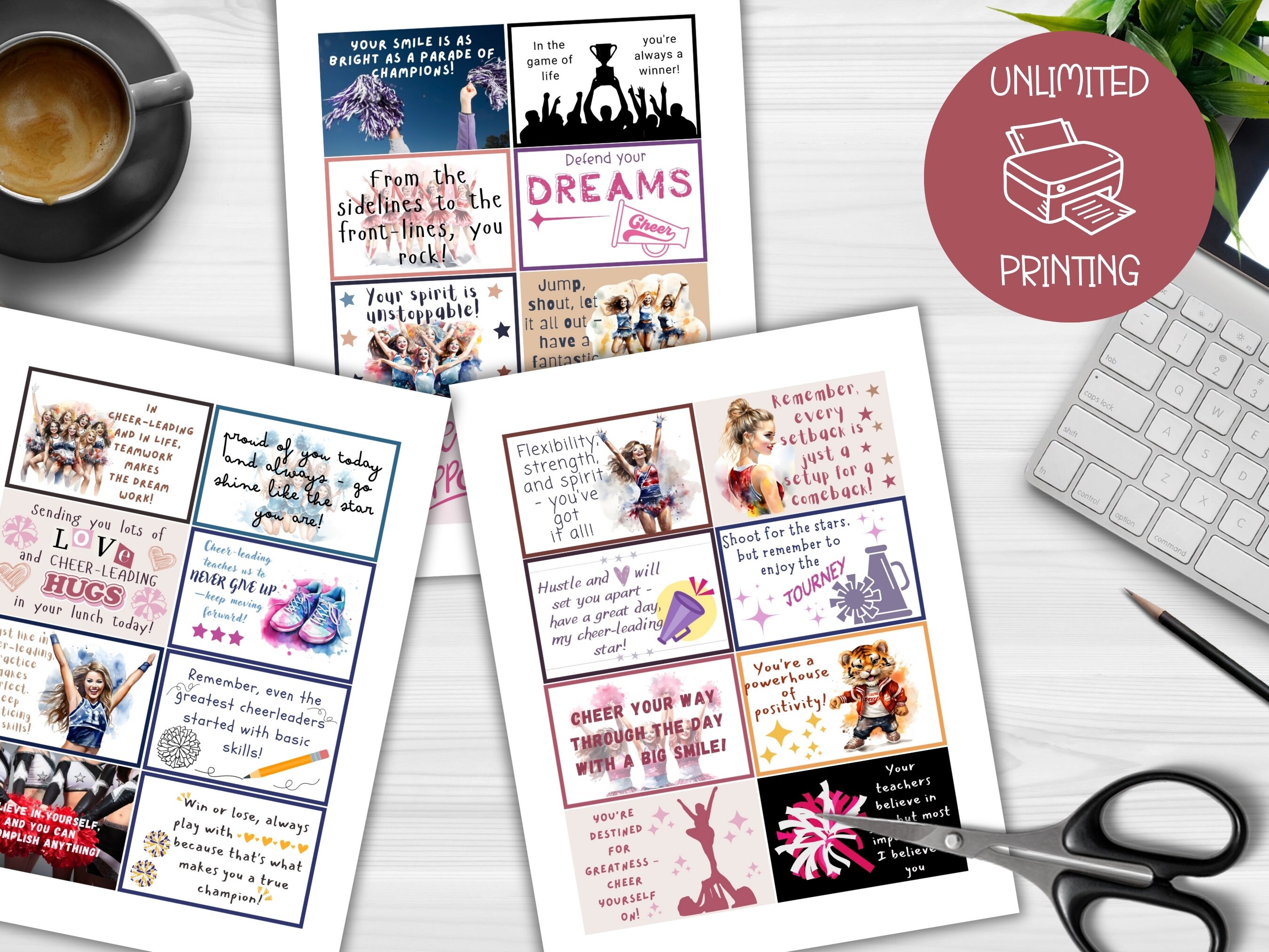 Cheerleading Lunch Box Notes for Kids, Positive Affirmations ...