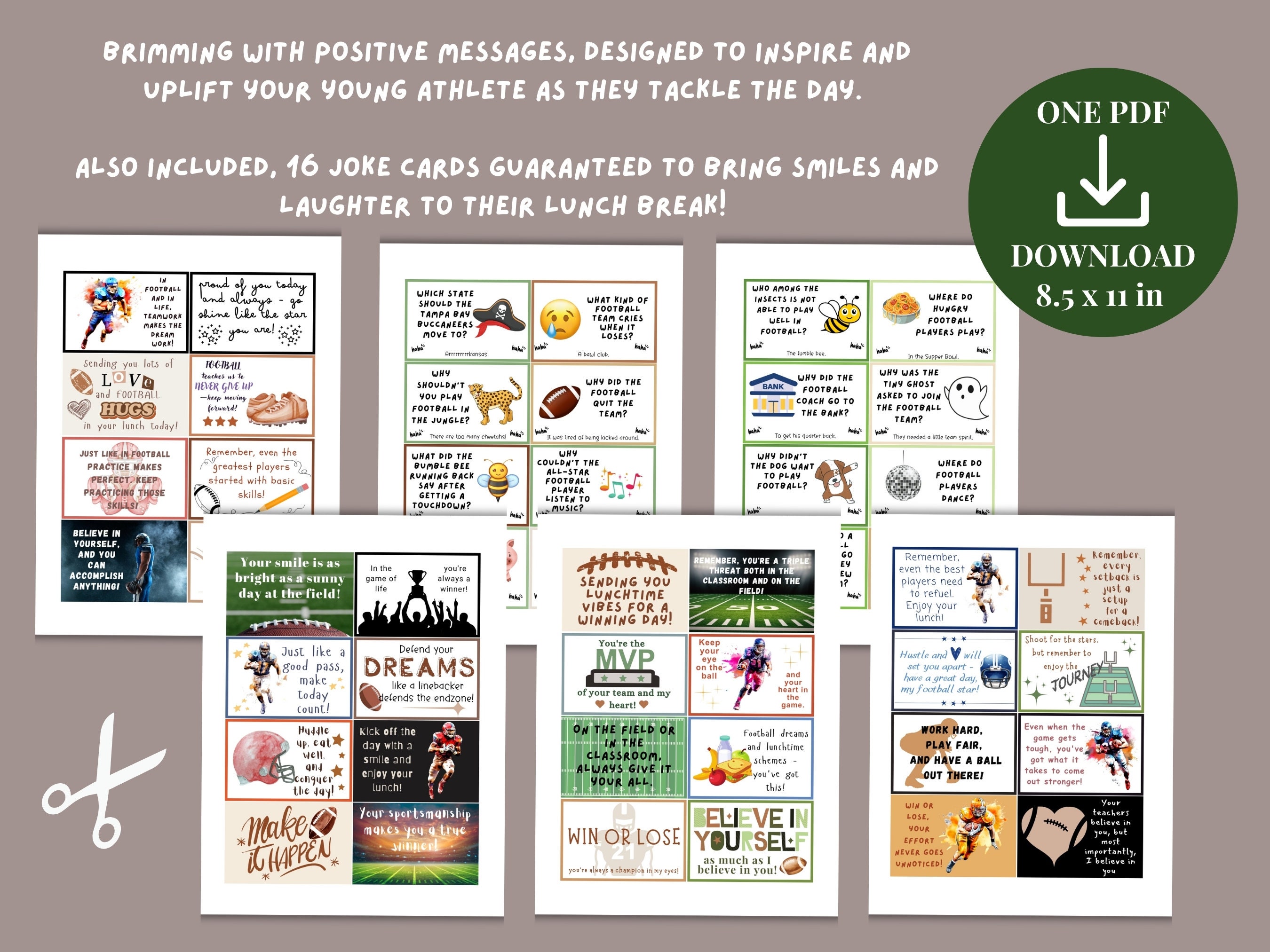 Football Lunch Box Notes for Kids, Positive Affirmations, Encouraging ...