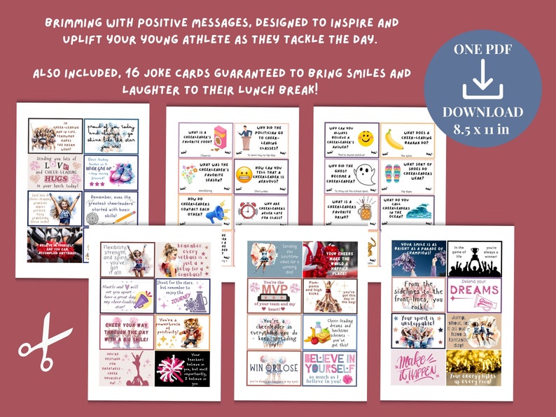 Cheerleading Lunch Box Notes for Kids, Positive Affirmations ...