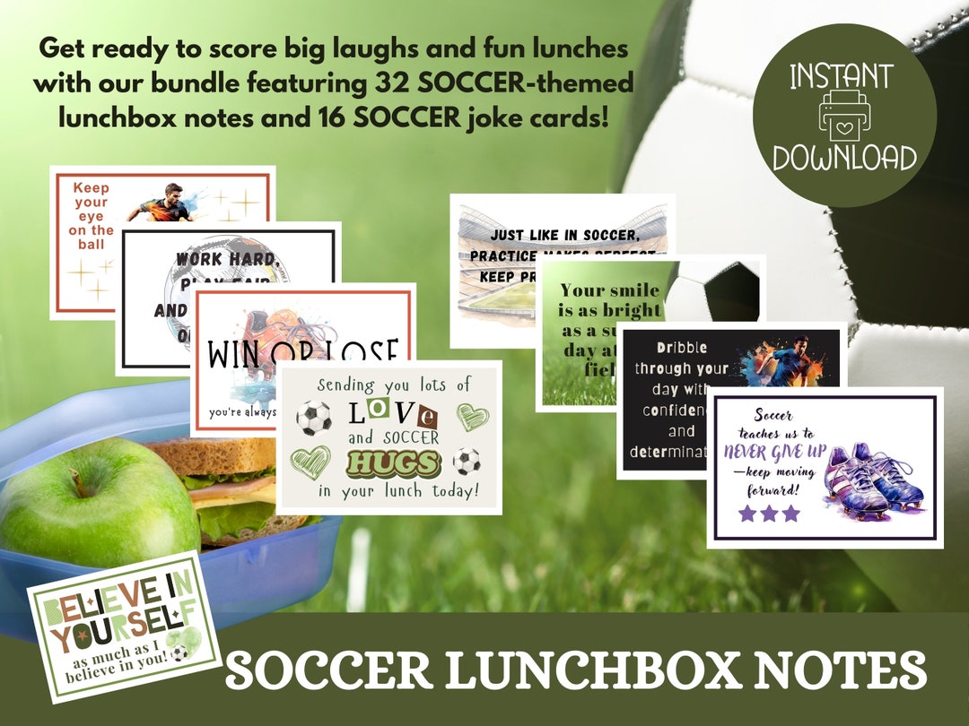 Soccer Lunch Box Notes for Kids, Positive Affirmations, Encouraging ...