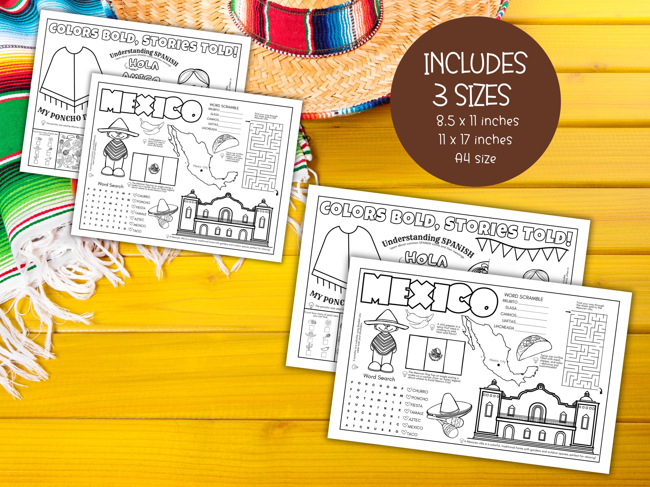 Mexico Themed Printable Activity Sheet, Placemat, for Kids – Word ...