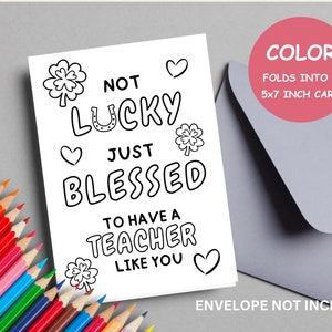 PRINTABLE St. Patrick's Day, Coloring Teacher Card, Thank You Teacher ...