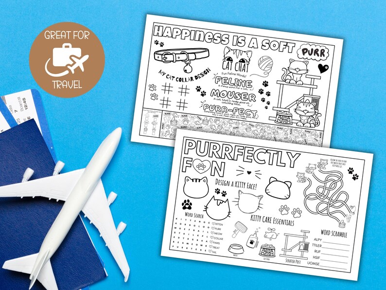 Cat, Kitten, Pet Themed Printable Activity Sheet, Placemat for Kids ...