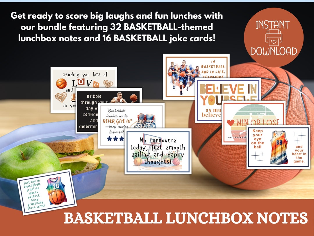 Basketball Lunch Box Notes for Kids, Positive Affirmations, Encouraging ...