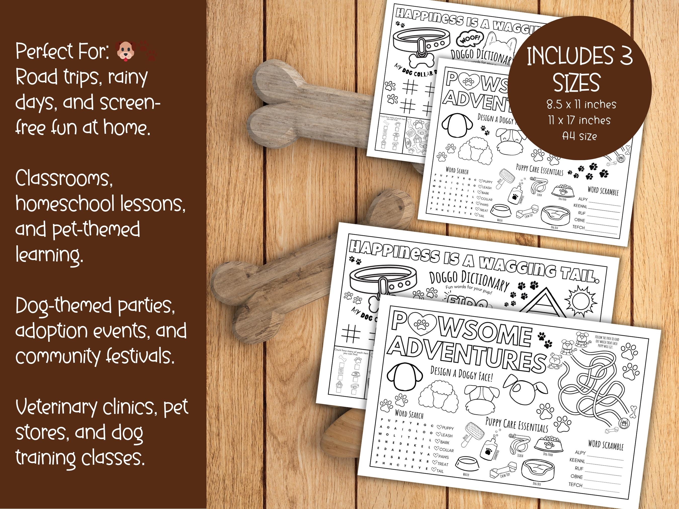 Dog, Puppy, Pet Themed Printable Activity Sheet, Placemat for Kids ...
