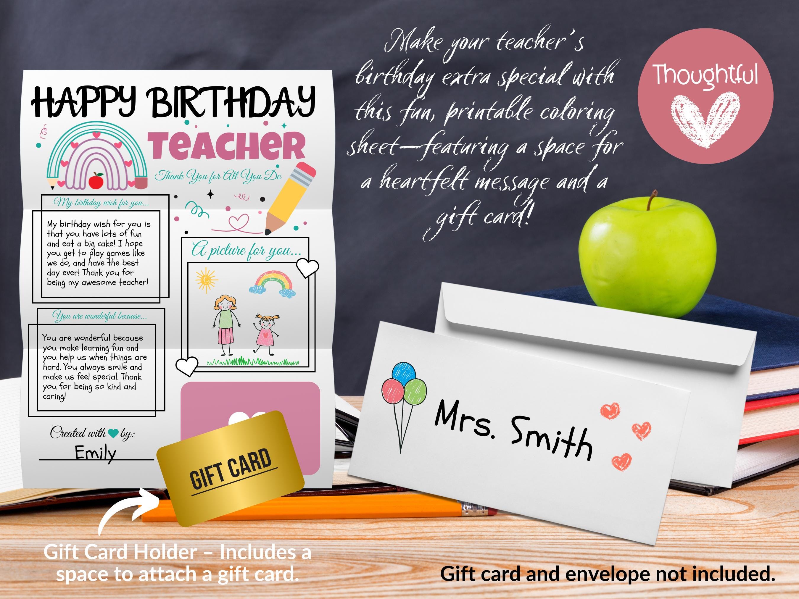 Teacher Birthday Printable, Teacher Appreciation Week Gift, Thank You ...