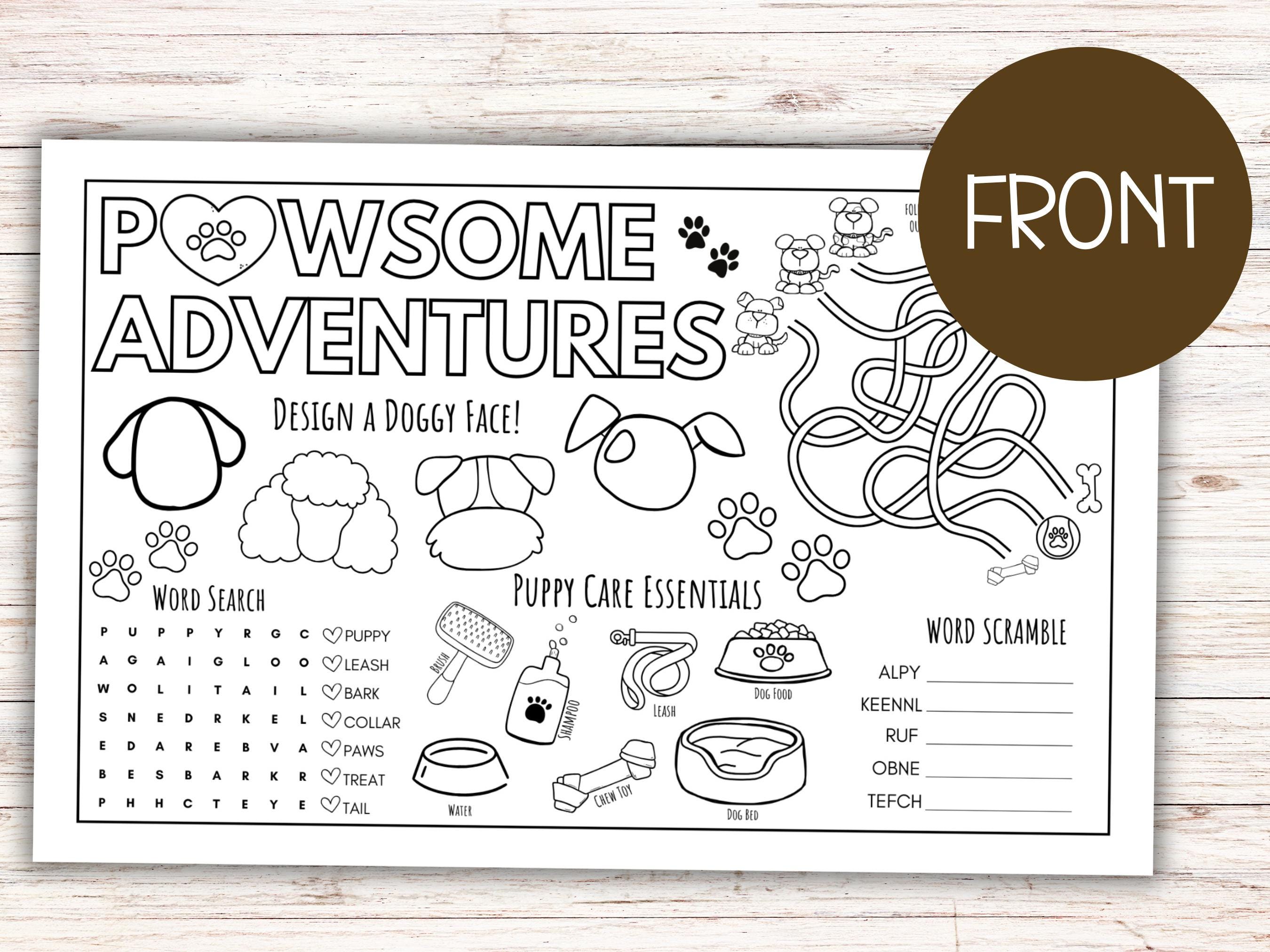 Dog, Puppy, Pet Themed Printable Activity Sheet, Placemat for Kids ...