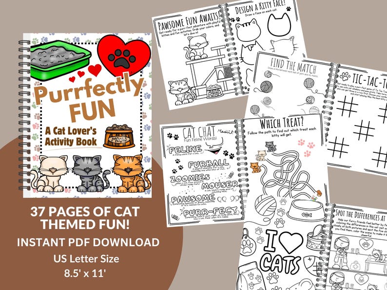 Cat Activity Bundle, Printable Activities for Kids, Cat Coloring , Fun ...