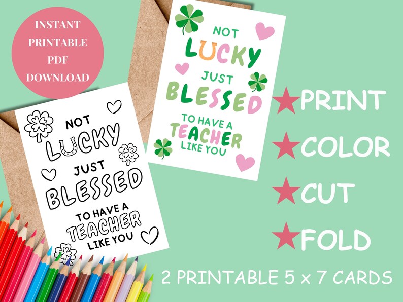PRINTABLE St. Patrick's Day, Coloring Teacher Card, Thank You Teacher ...