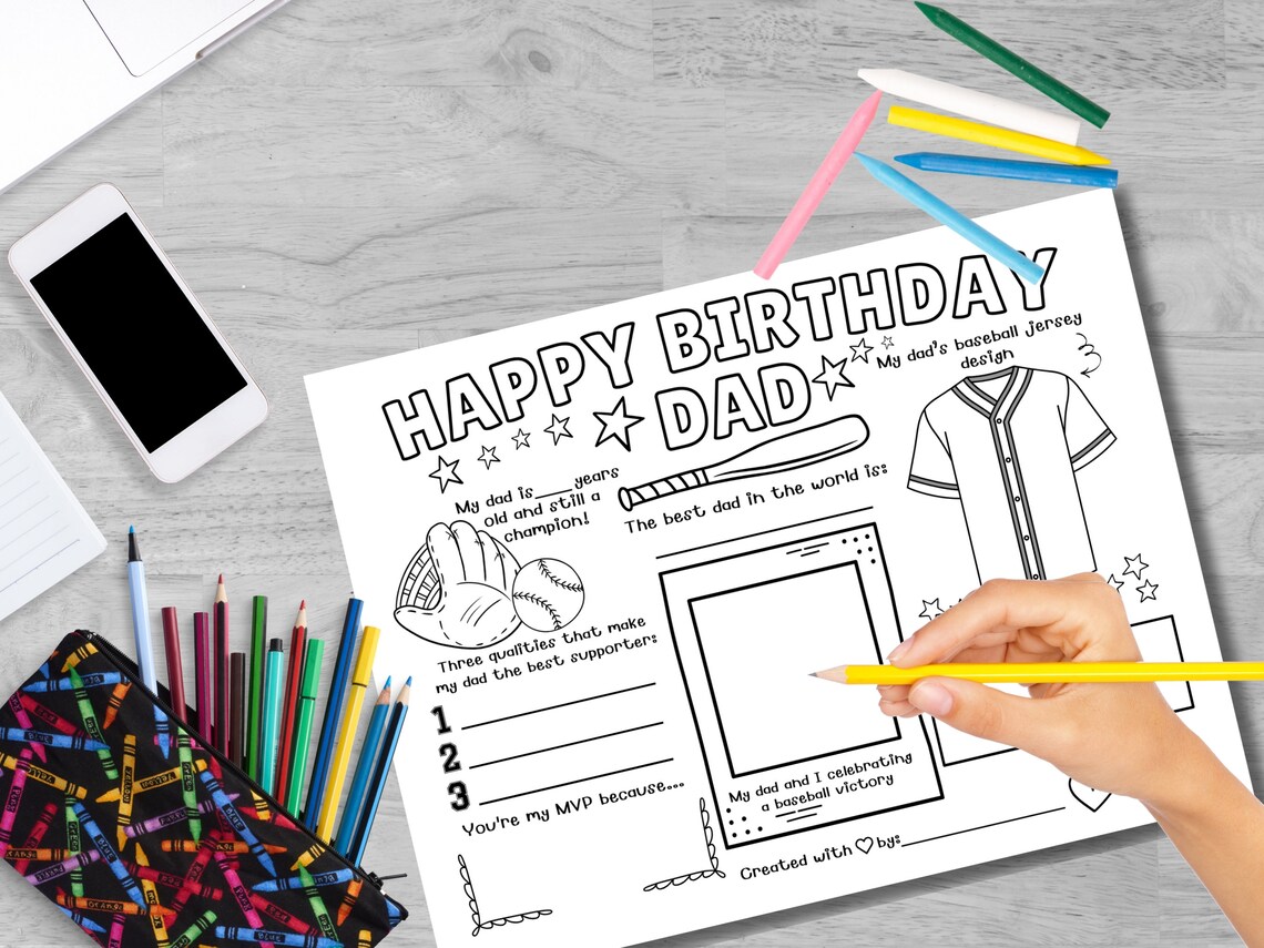 Happy Birthday Dad Baseball Coloring Page, Printable All About Dad, Dad ...