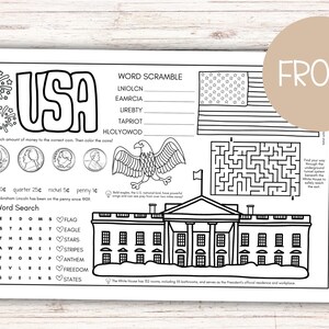 USA Themed Printable Activity Sheet, Placemat, for Kids – Word Search ...