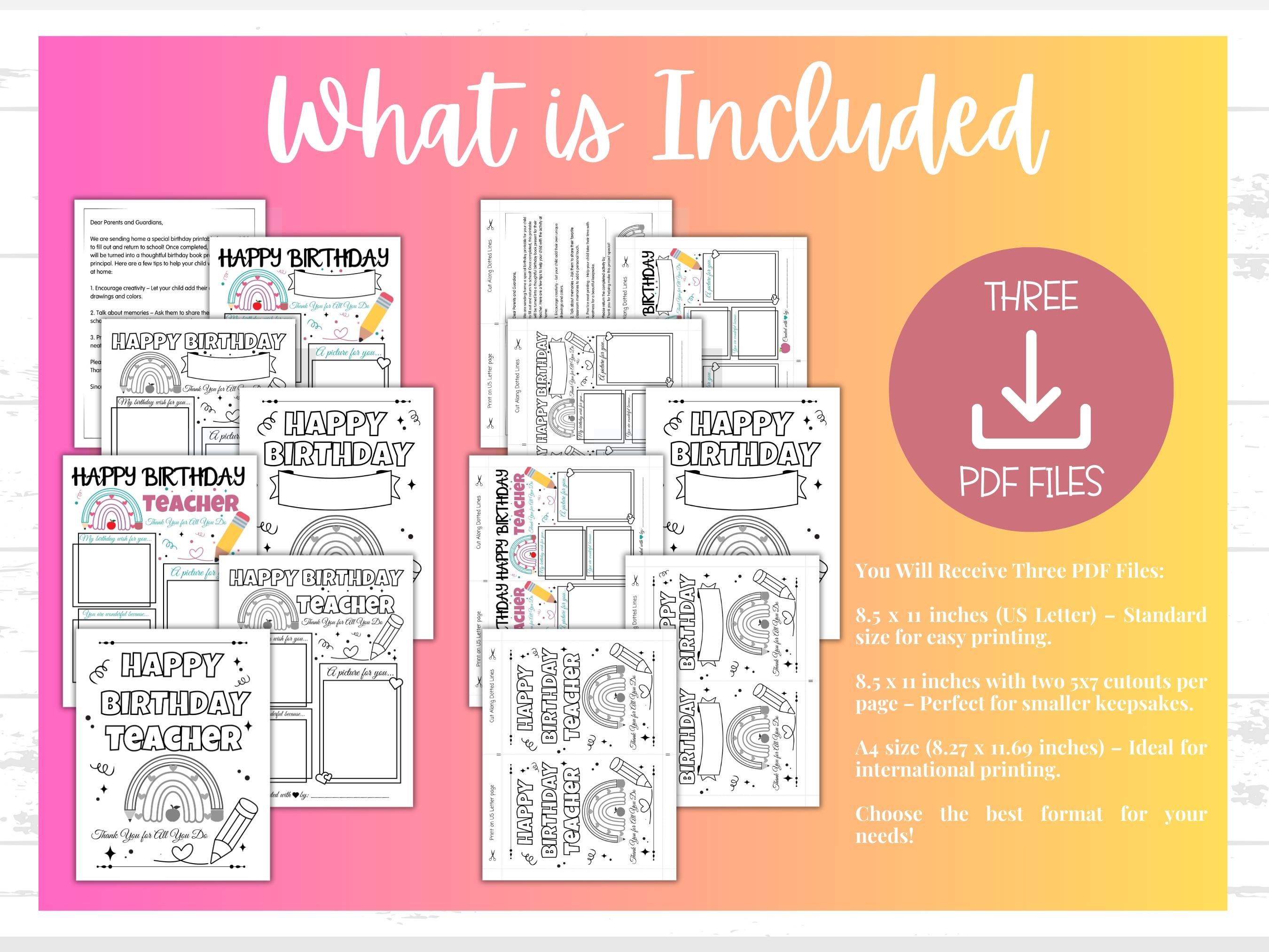 Teacher Birthday Printable, Teacher Birthday Card, Thank You Teacher ...