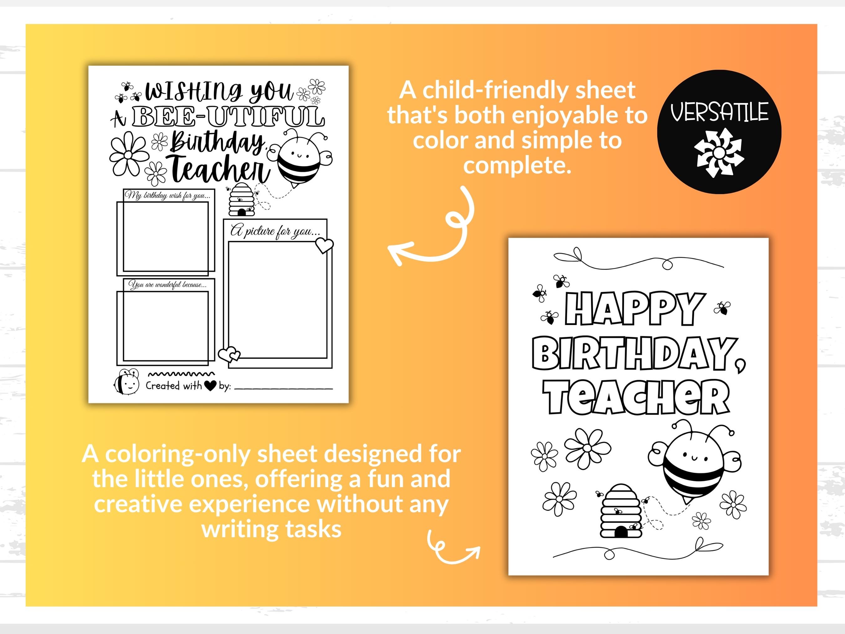 Teacher Birthday Printable, Teacher Birthday Card, Thank You Teacher ...