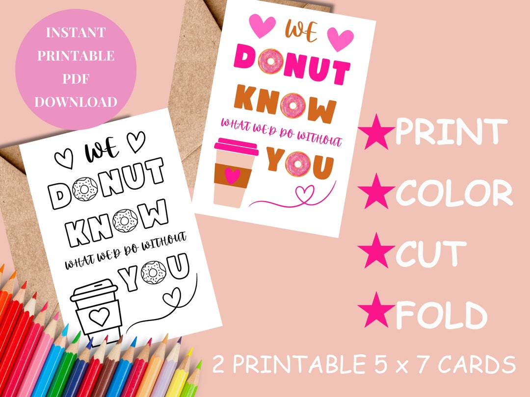 PRINTABLE Donut, Coloring Teacher Card, Thank You Teacher, Teacher ...