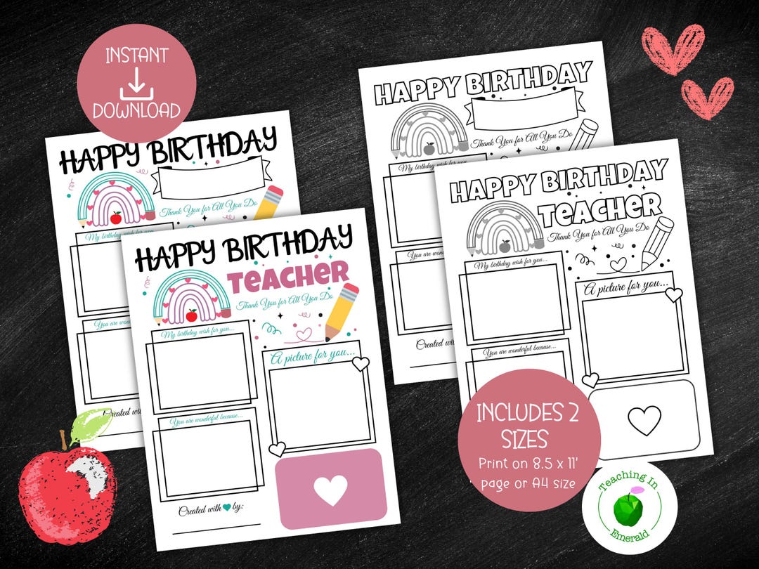 Teacher Birthday Printable, Teacher Appreciation Week Gift, Thank You ...
