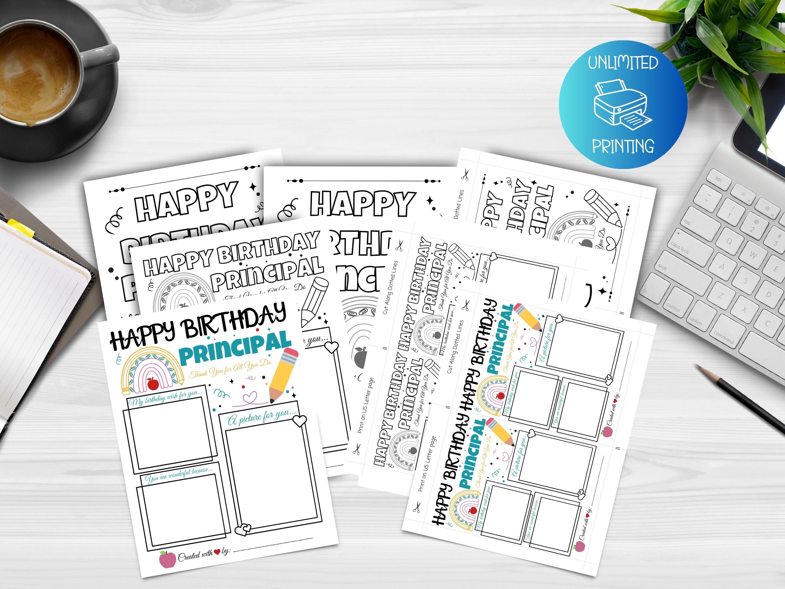 Principal Birthday Printable, Principal Birthday Card, Thank You ...