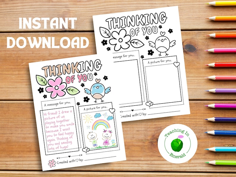 NEW Printable Thinking of You, Printable Coloring Page, Kid Coloring ...