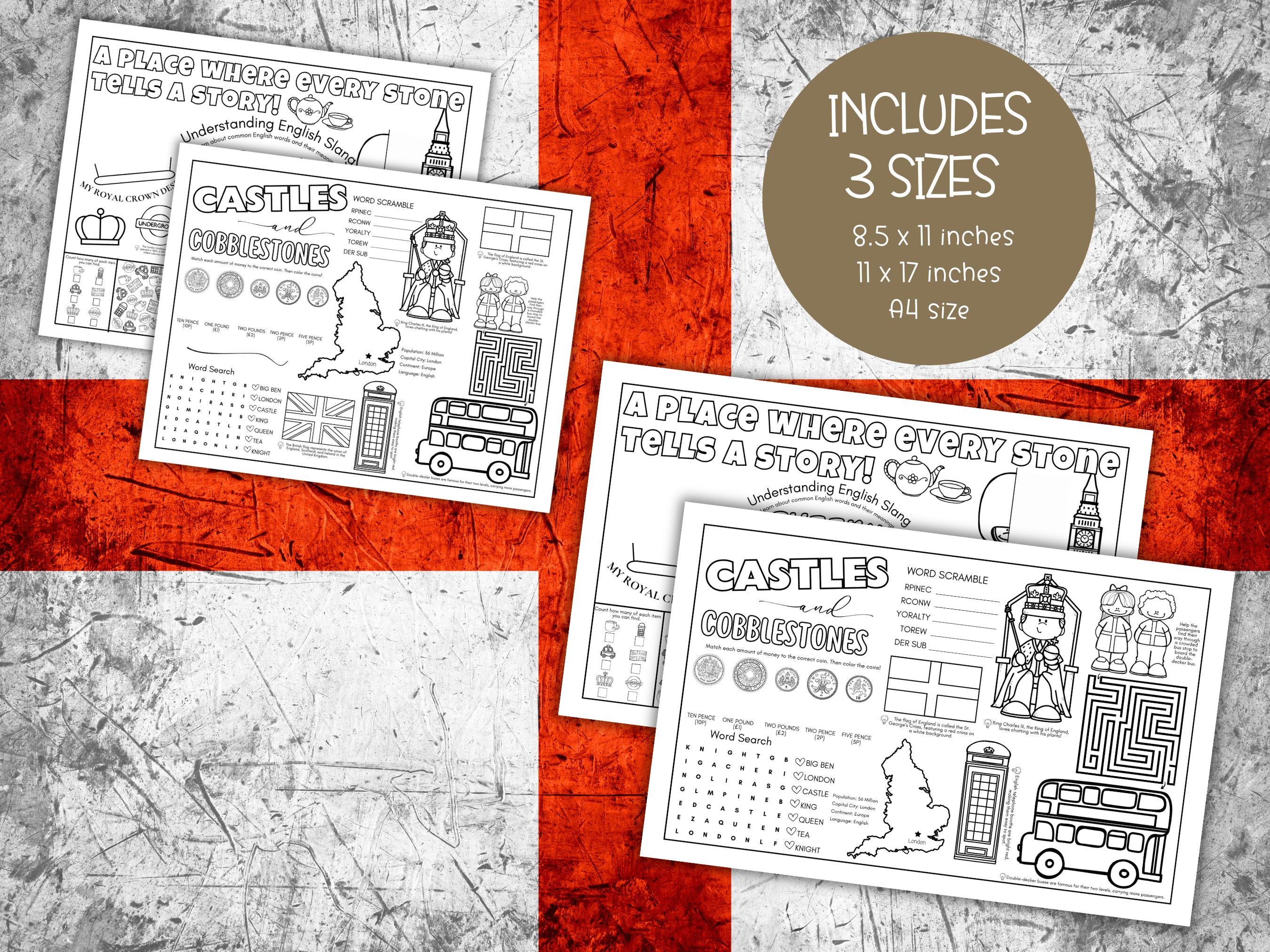 England Themed Printable Activity Sheet for Kids – Word Search, Maze ...