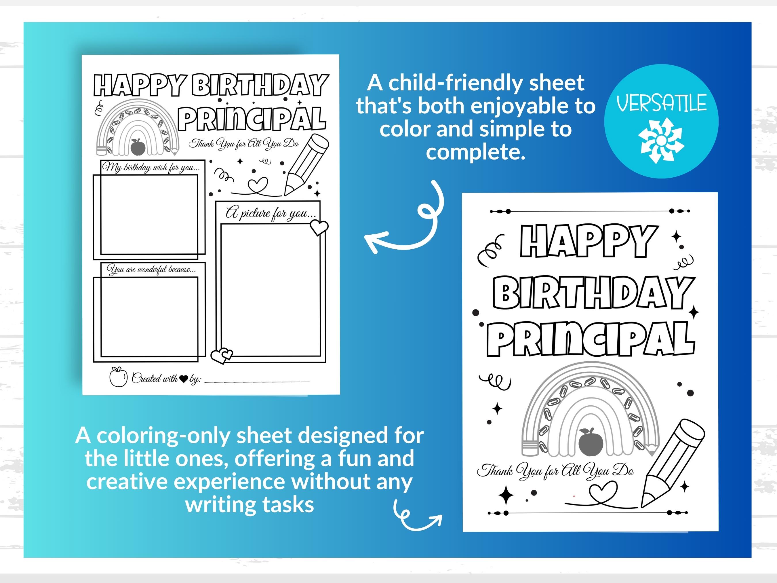 Principal Birthday Printable, Principal Birthday Card, Thank You ...