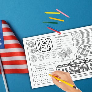 USA Themed Printable Activity Sheet, Placemat, for Kids – Word Search ...