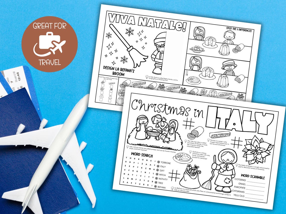 Christmas in Italy Kids Activity Sheet, Printable Coloring, Word Search ...