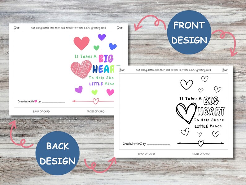 PRINTABLE It Takes a Big Heart Card, Coloring Teacher Card, Thank You ...