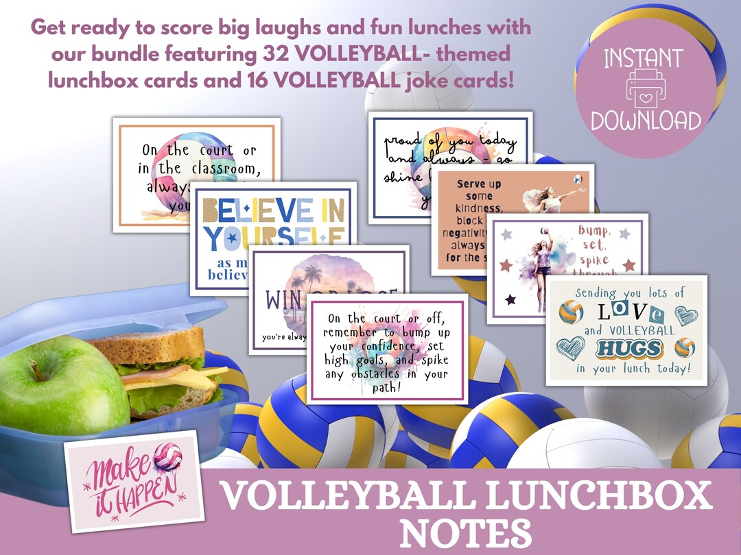 Volleyball Lunch Box Notes for Kids, Positive Affirmations, Encouraging ...