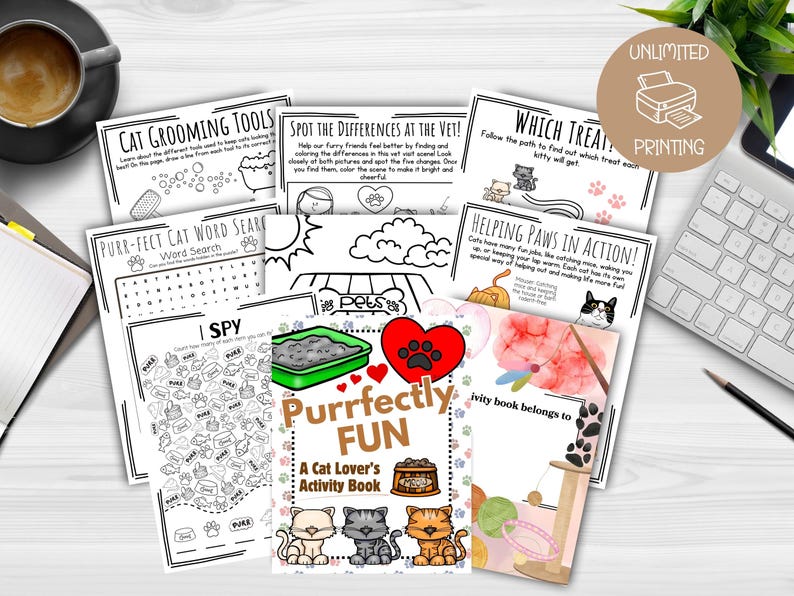 Cat Activity Bundle, Printable Activities for Kids, Cat Coloring , Fun ...