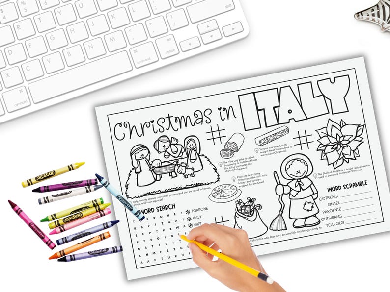 Christmas in Italy Kids Activity Sheet, Printable Coloring, Word Search ...