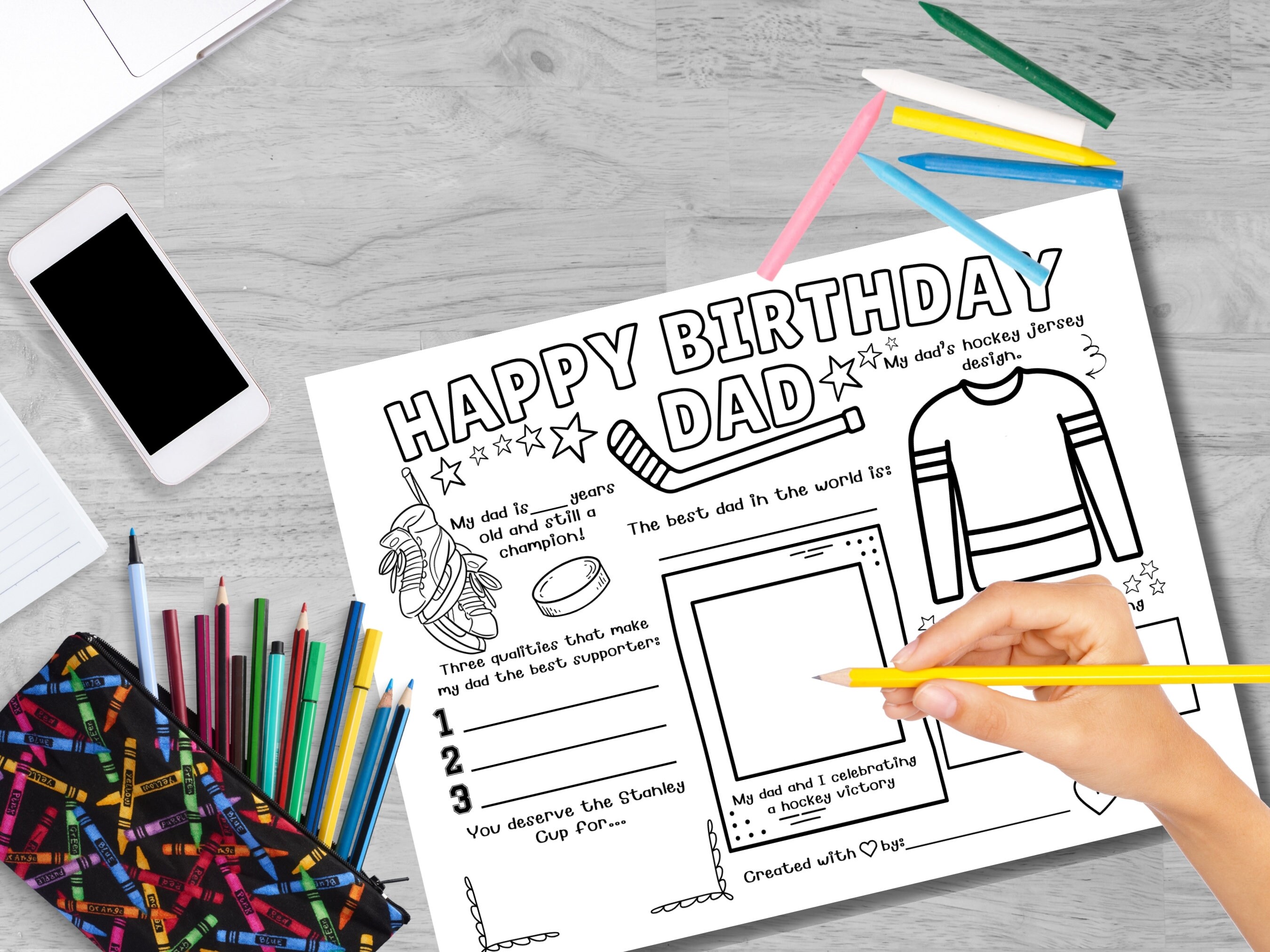 Happy Birthday Dad Hockey Coloring Page, Printable All About Dad, Dad's ...
