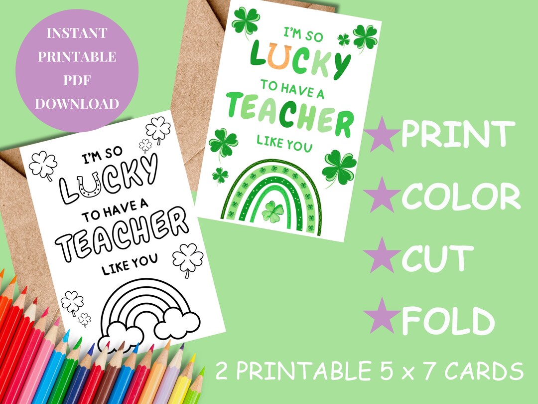 PRINTABLE St. Patrick's Day Coloring Teacher Card, Thank You Teacher ...