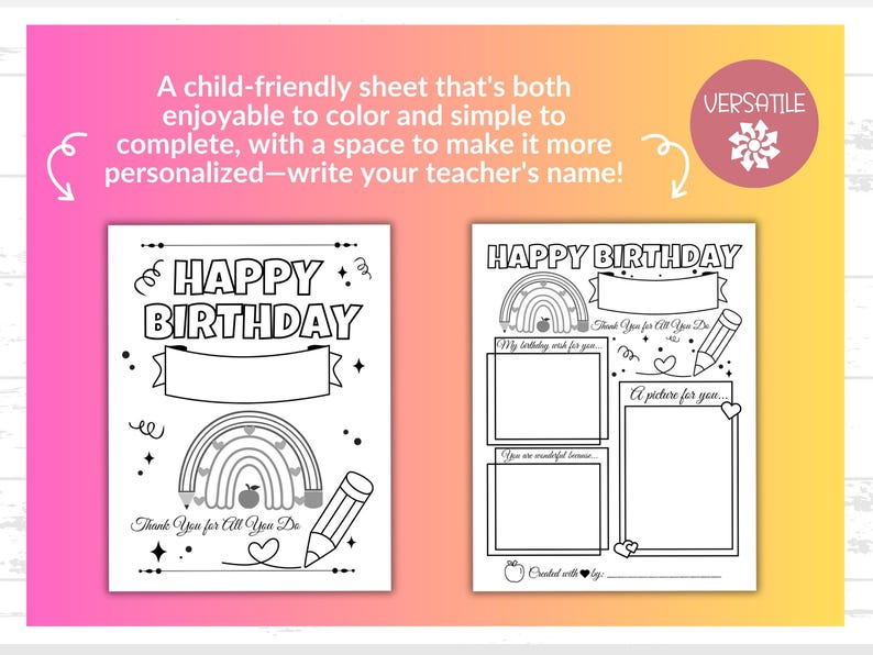 Teacher Birthday Printable, Teacher Birthday Card, Thank You Teacher ...