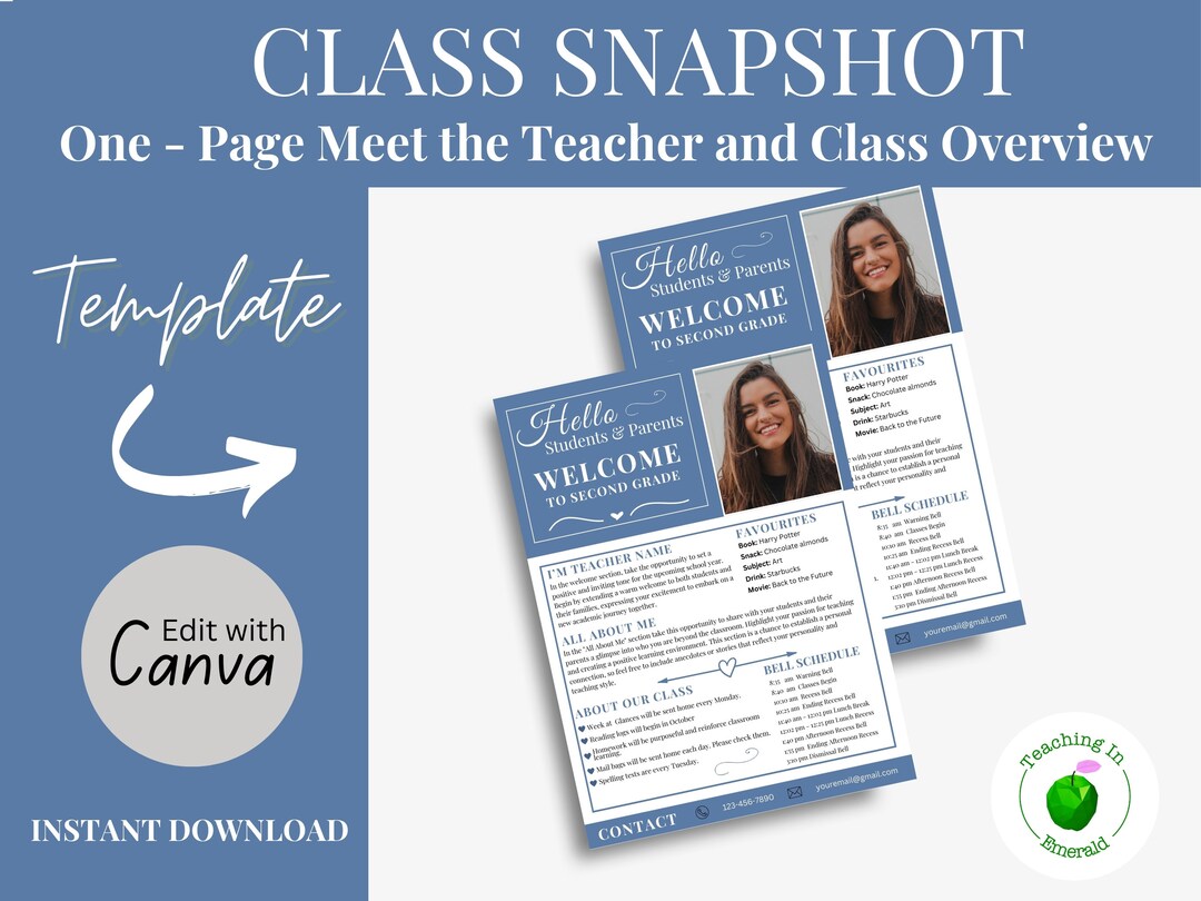 Class Snapshot - One Page Meet the Teacher and Class Overview, Teacher ...