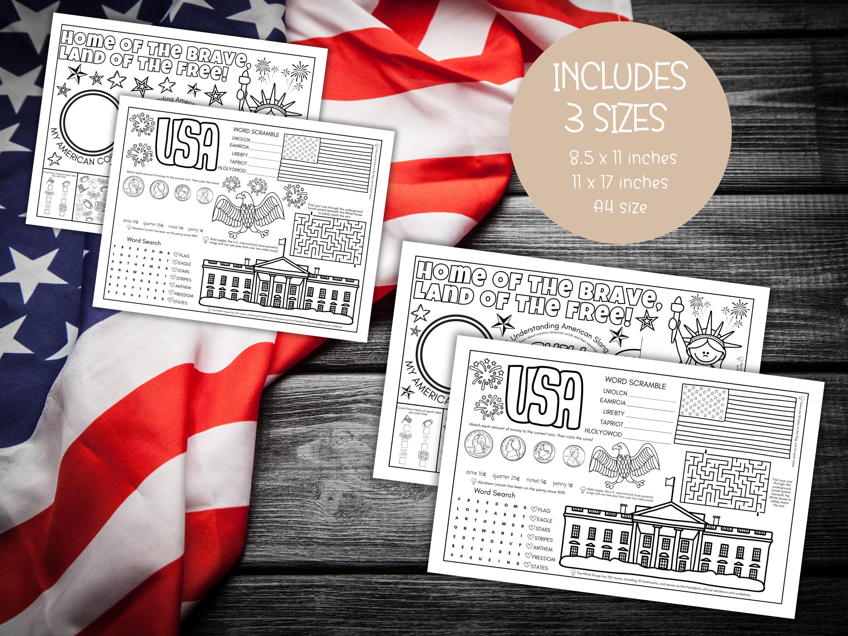 USA Themed Printable Activity Sheet, Placemat, for Kids – Word Search ...