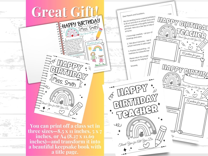 Teacher Birthday Printable, Teacher Birthday Card, Thank You Teacher ...