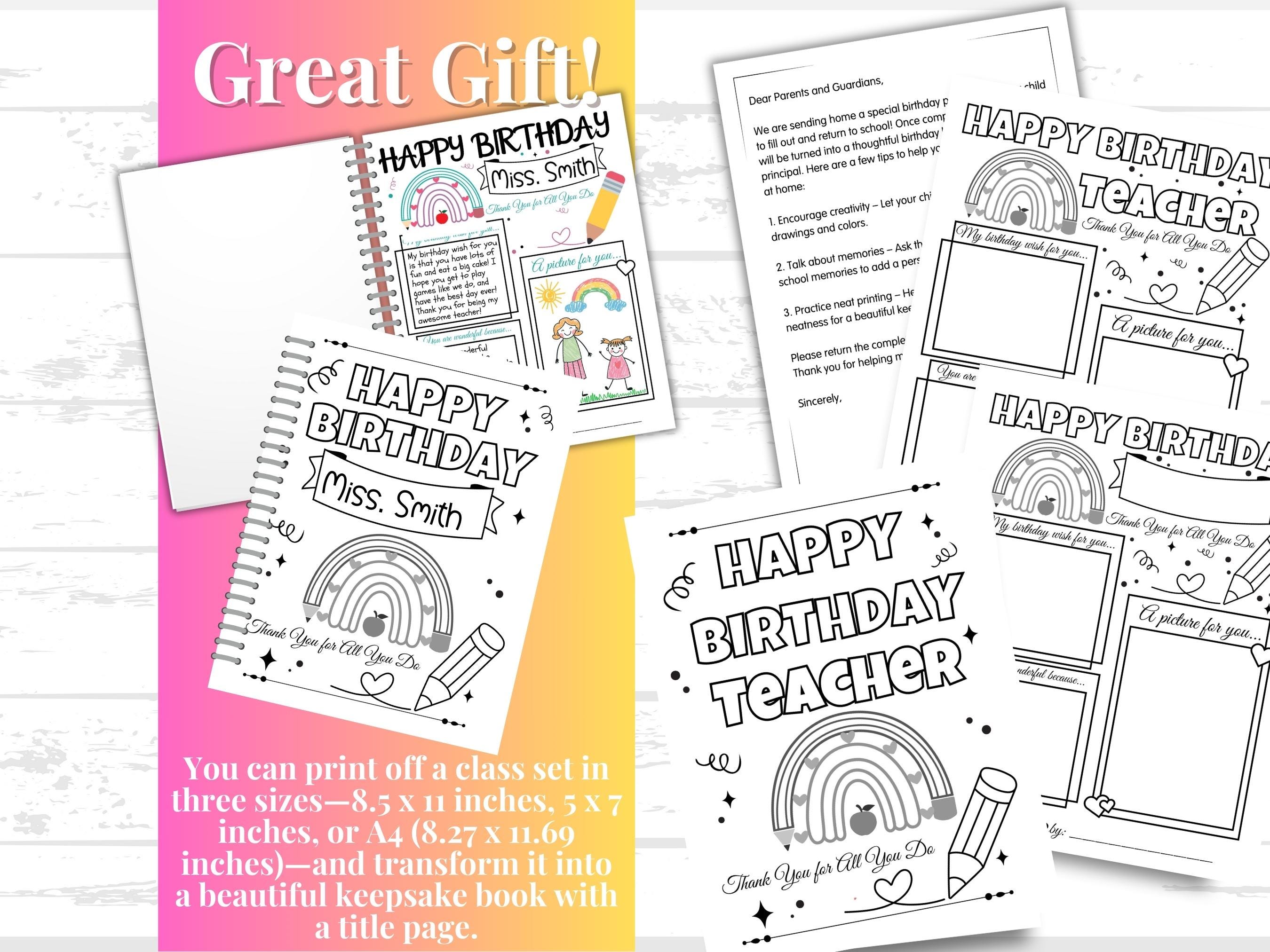 Teacher Birthday Printable, Teacher Birthday Card, Thank You Teacher ...