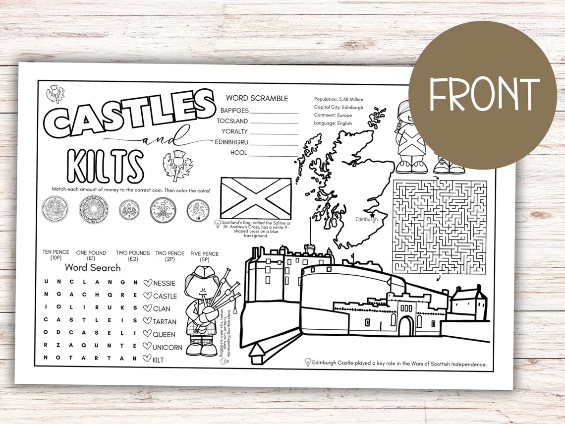 Scotland Themed Printable Activity Sheet, Placemat for Kids – Word ...